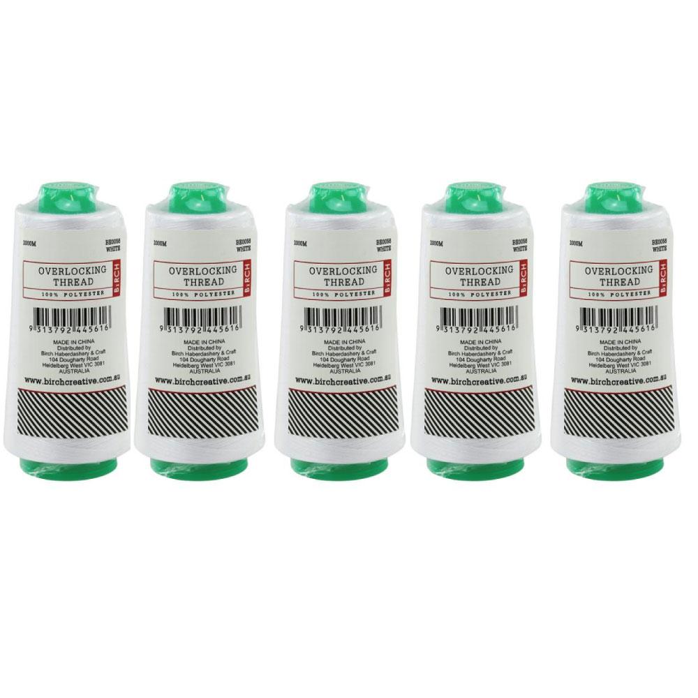 5 Pack White Overlocking Thread 2000m Polyester Birch Overlocker Cone – FURNILAND