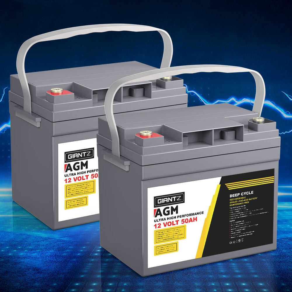 AGM Deep Cycle Battery 12V 50Ah x2 Box Portable Solar Caravan Camping ...