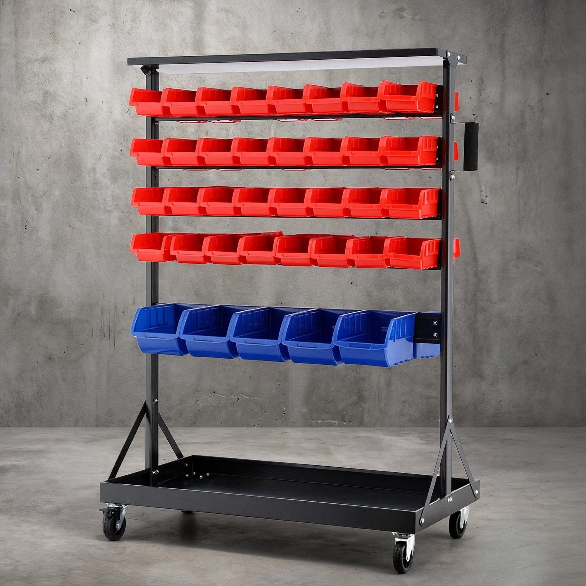 74 Bins Storage Rack Double Sided Mobile Garage Workshop Tools Organiz ...