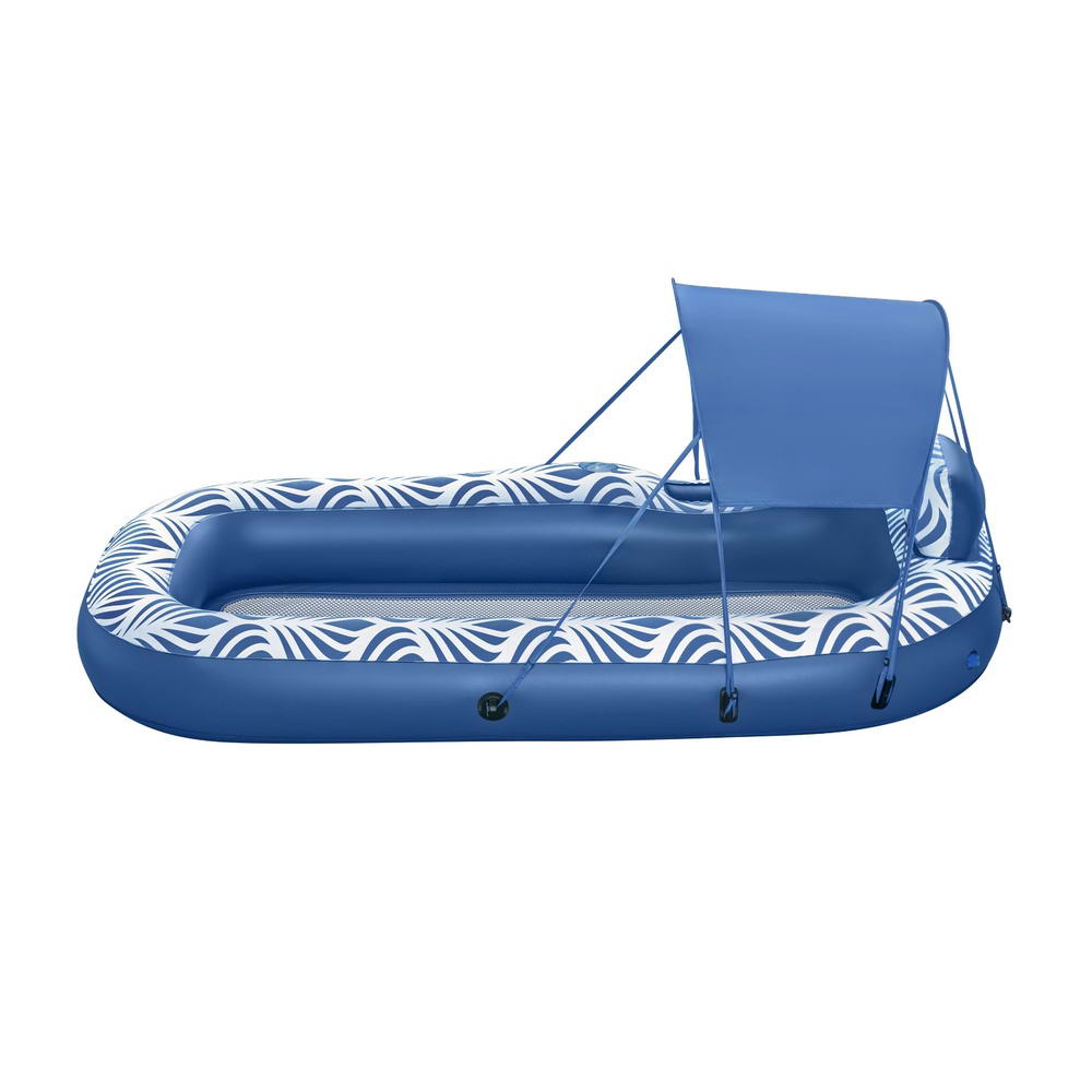 Inflatable Floating Float Lounger with Sunshade Canopy 1.98Mx1.12M Blu ...