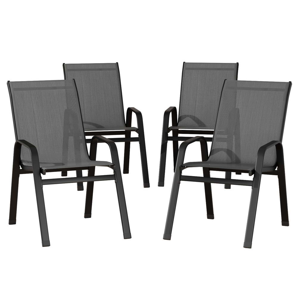4PC Outdoor Dining Chairs Stackable Lounge Chair Patio Furniture Grey ...