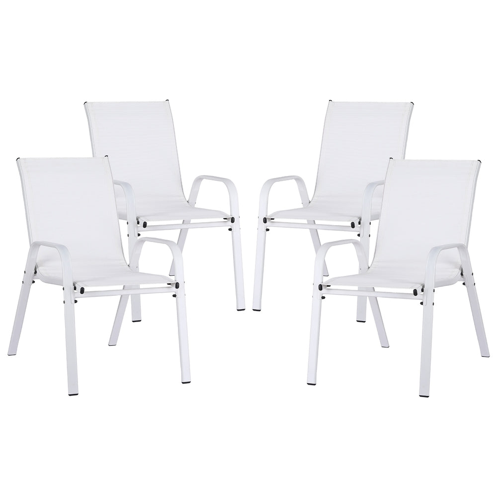4PC Outdoor Dining Chairs Stackable Lounge Chair Patio Furniture White ...