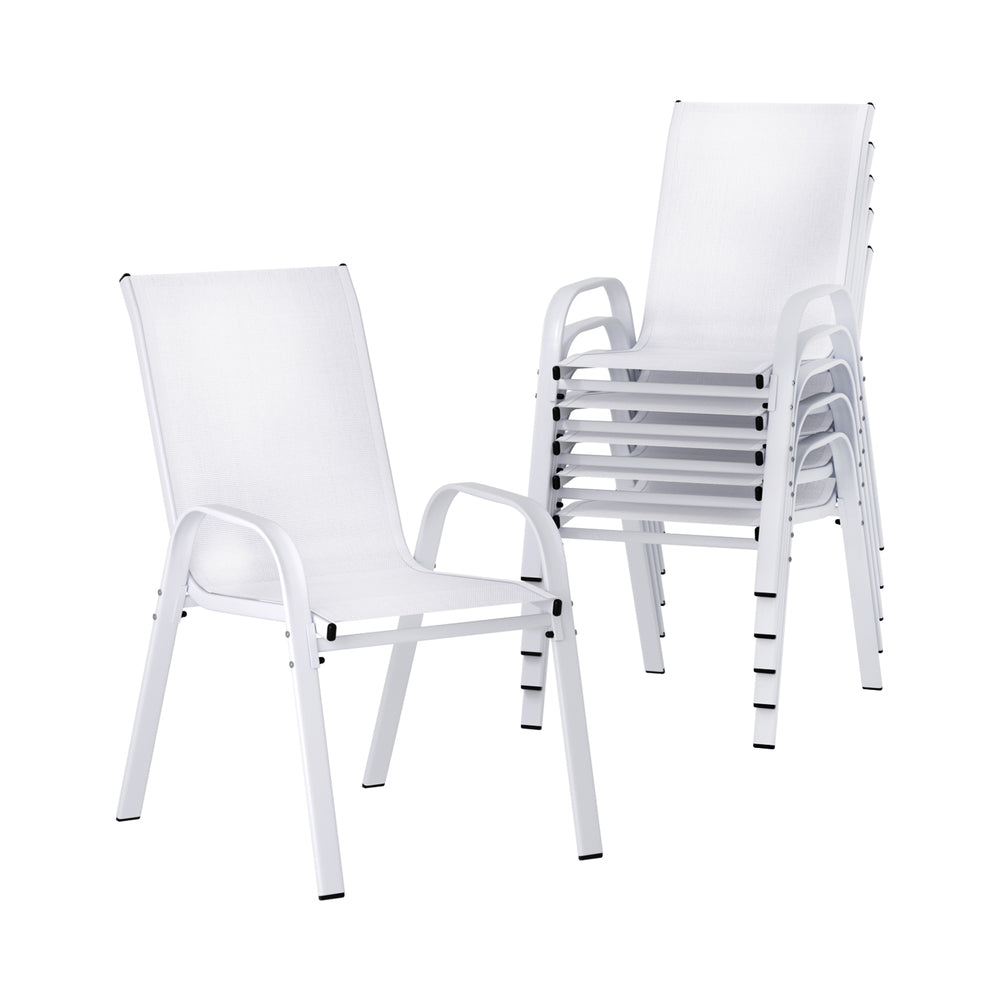 6PC Outdoor Dining Chairs Stackable Lounge Chair Patio Furniture White ...