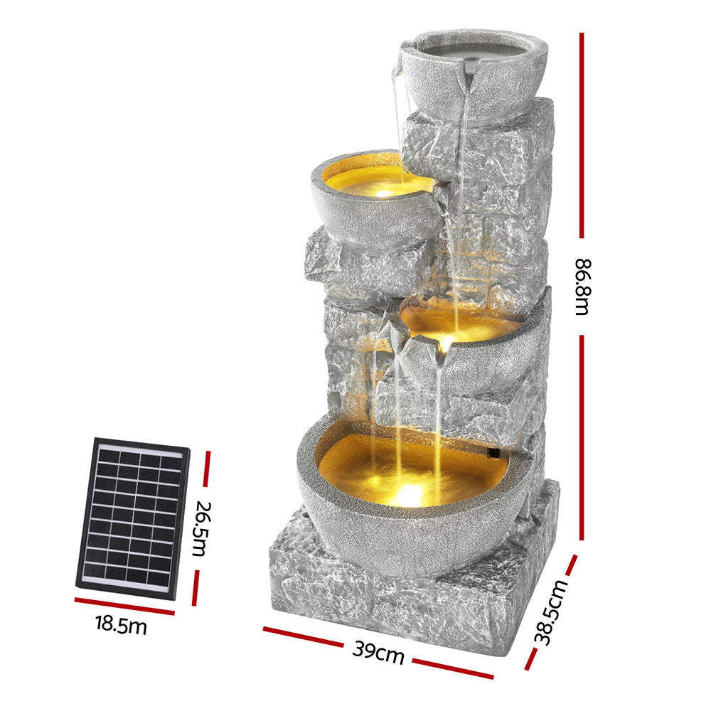 Solar Fountain Water Feature Outdoor LED Lights Gray – FURNILAND