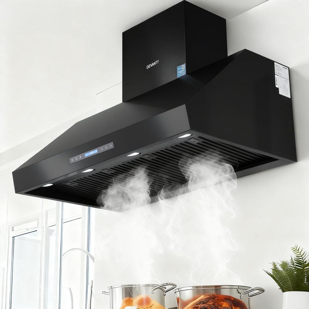 1200mm Commercial BBQ Range Hood Dual Motor W/ Remote Control Black ...