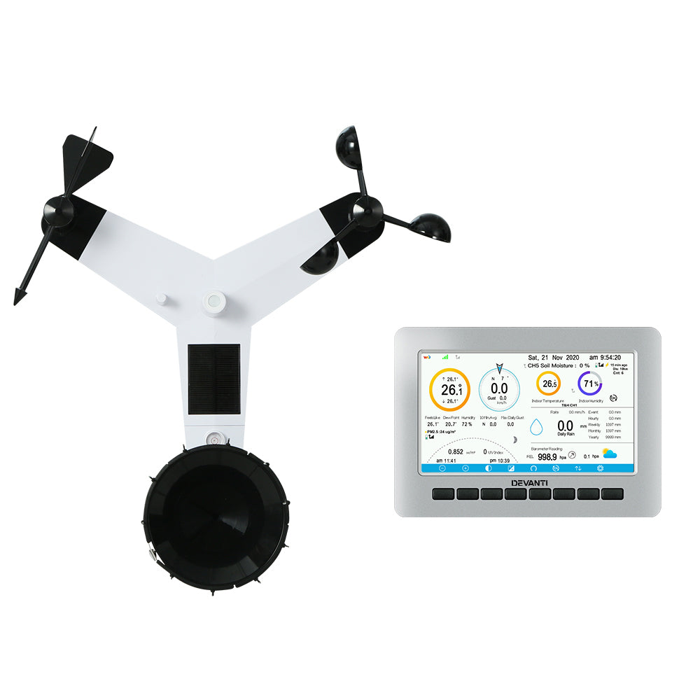Weather Station Indoor Outdoor Wireless WiFi Rain Gauge Anemometer Sol ...